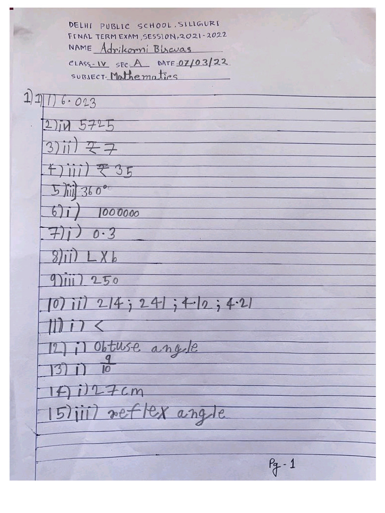Math Answer Sheet | PDF