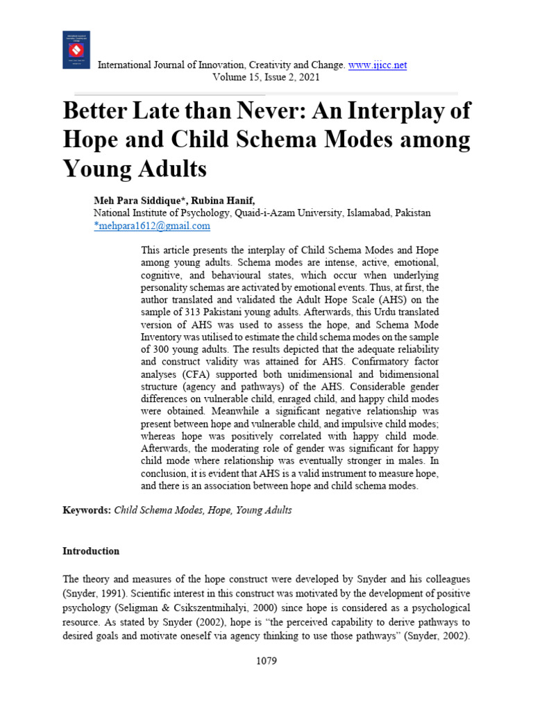Better Late Than Never: An Interplay of Hope and Child Schema Modes ...