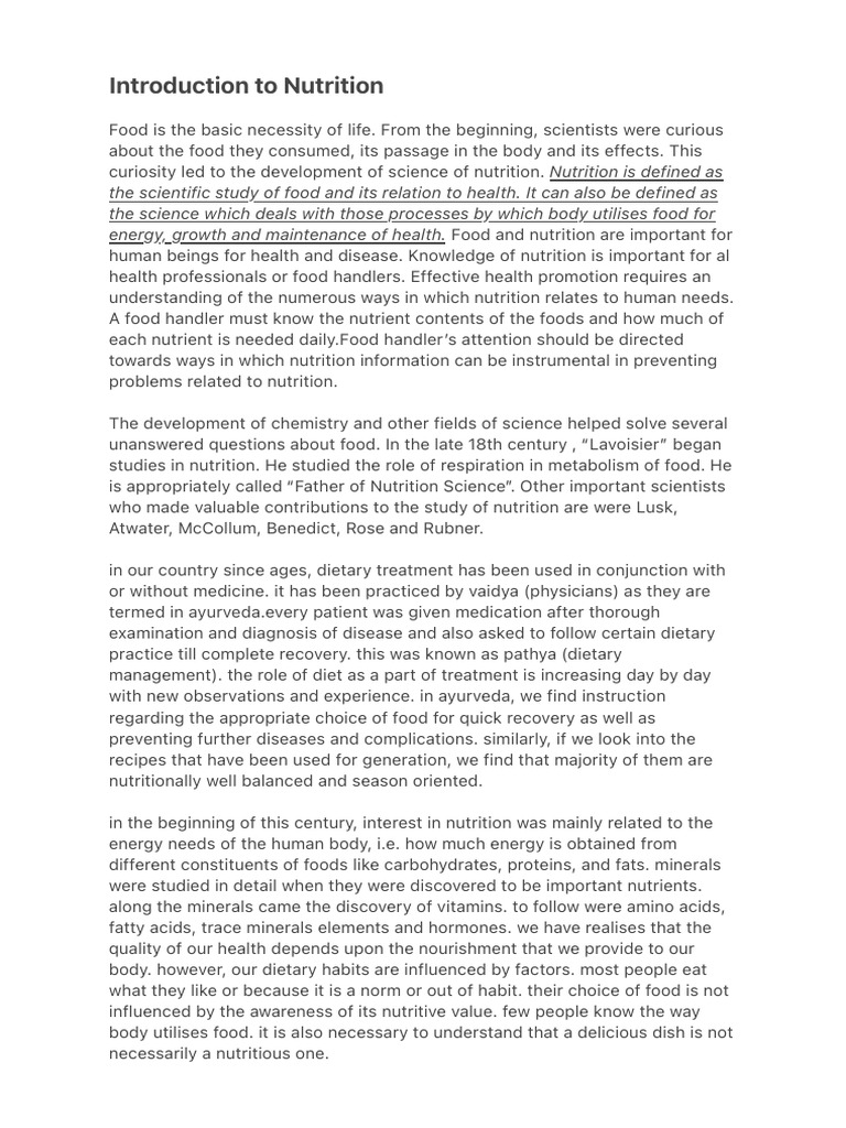Introduction To Nutrition | Download Free PDF | Nutrients | Nutrition