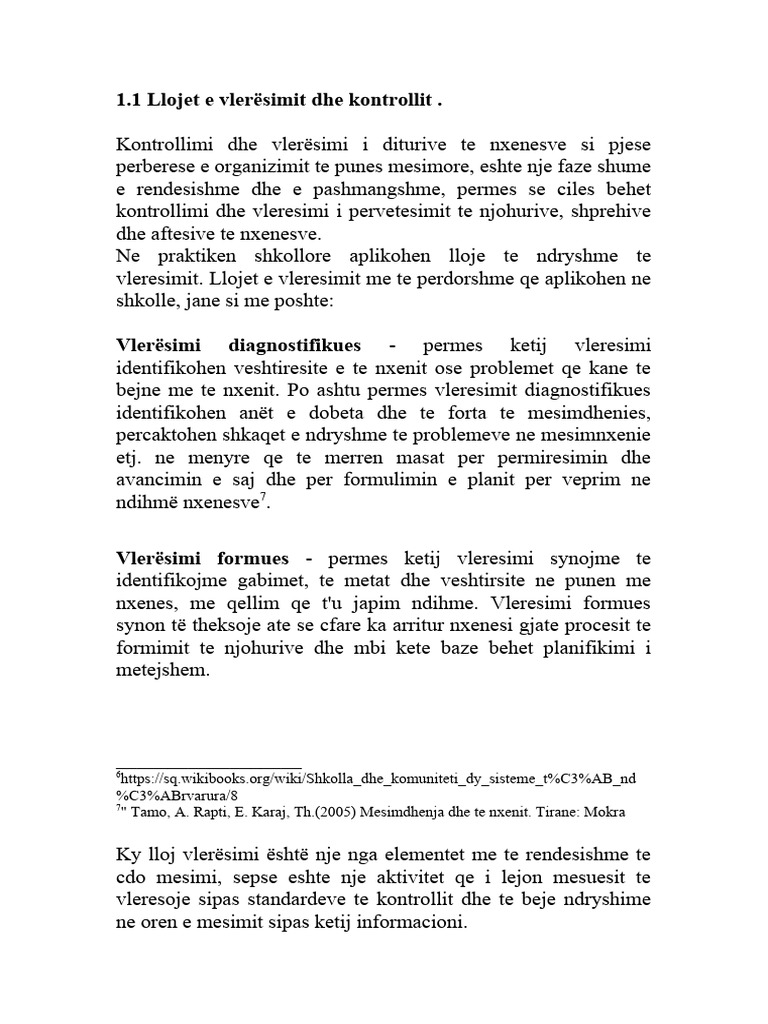 Llojet e Vlerësimit Dhe Kontrollit | PDF