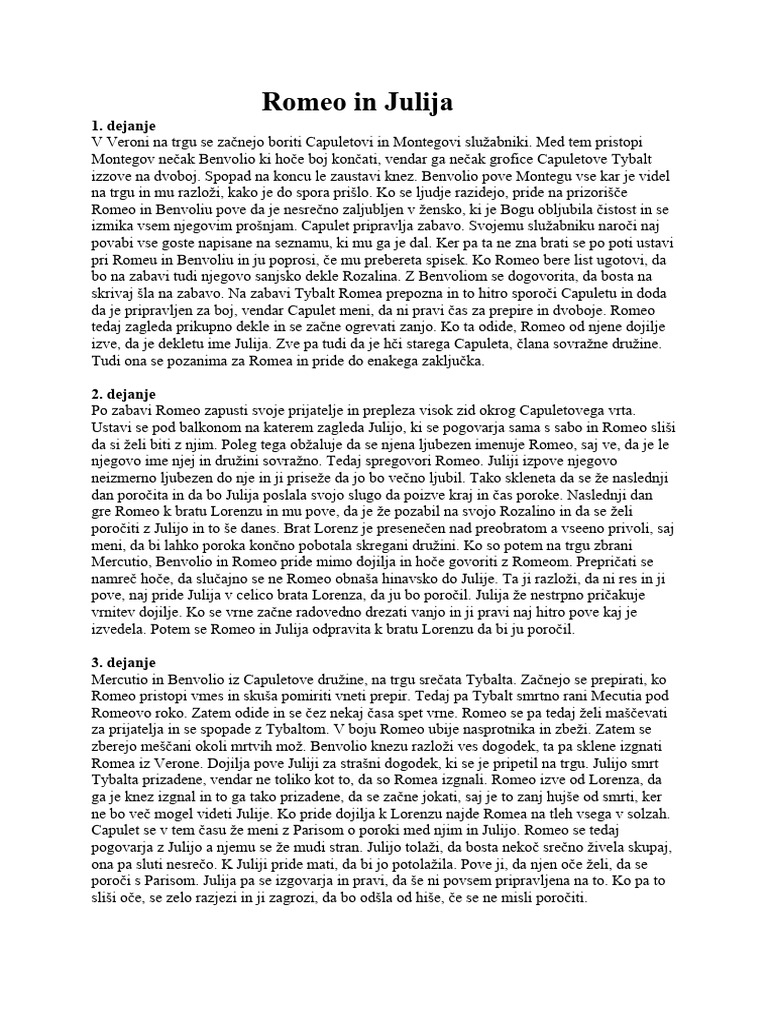 Slo Dob Shakespeare William Romeo in Julija 16 Obnova Po Dejanjih ...
