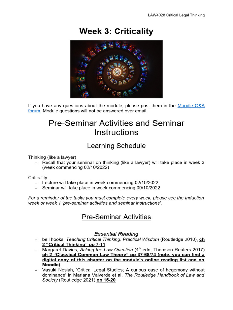 Pre-Seminar Activities and Seminar Instructions - Week 3 | PDF