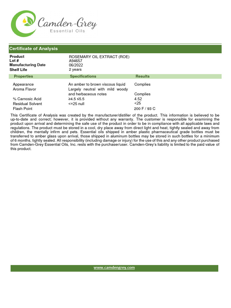 Rosemary Oil Extract Cofa | PDF | Food And Drink | Natural Products