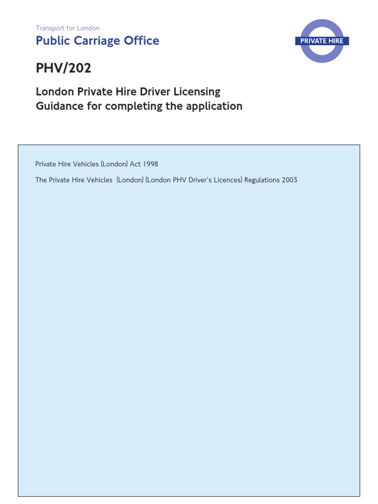 Guidance For Completing The PHV Driver Licence Application Form Phv202 ...