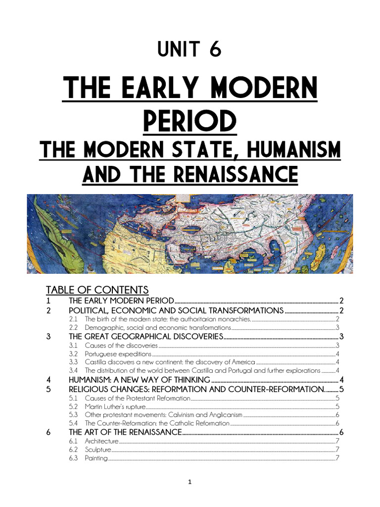 Textbook Unit 6 The Early Modern Period. Humanism and The Renaissance ...