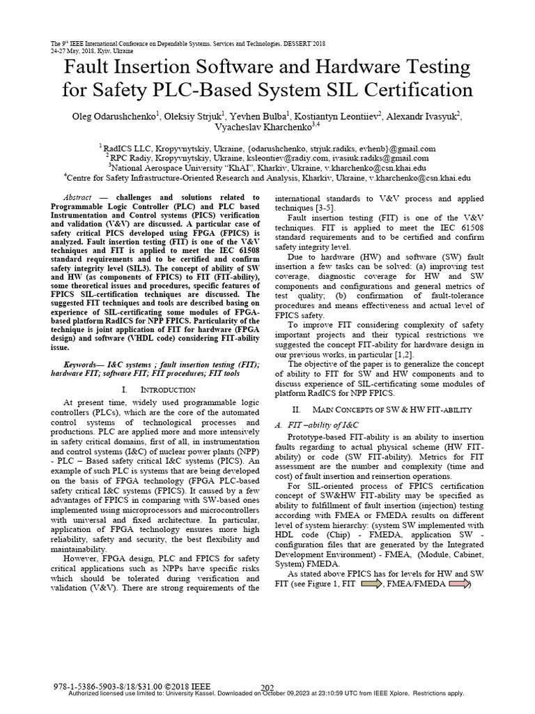 Fault Insertion Software and Hardware Testing For Safety PLC-based ...