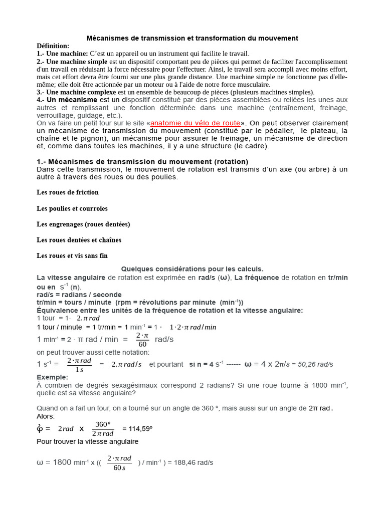 Transmission et Transformation du Mouvement | PDF | Méthodes et références pédagogiques ...