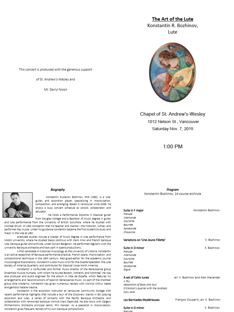 Lute Recital Program | PDF | Suite (Music) | Performing Arts