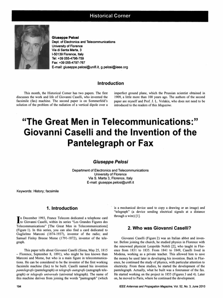 Giovanni Caselli Pelosi2010 | PDF | Fax | Electrical Engineering