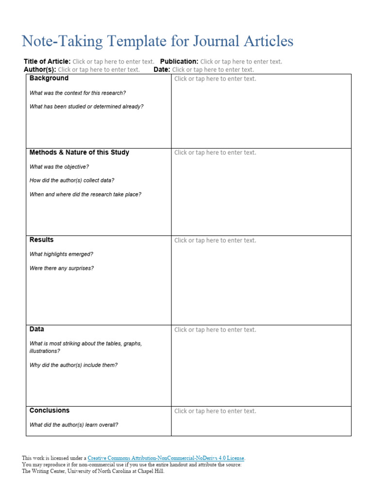 Note Taking Template For Journal Articles | PDF | Career & Growth ...