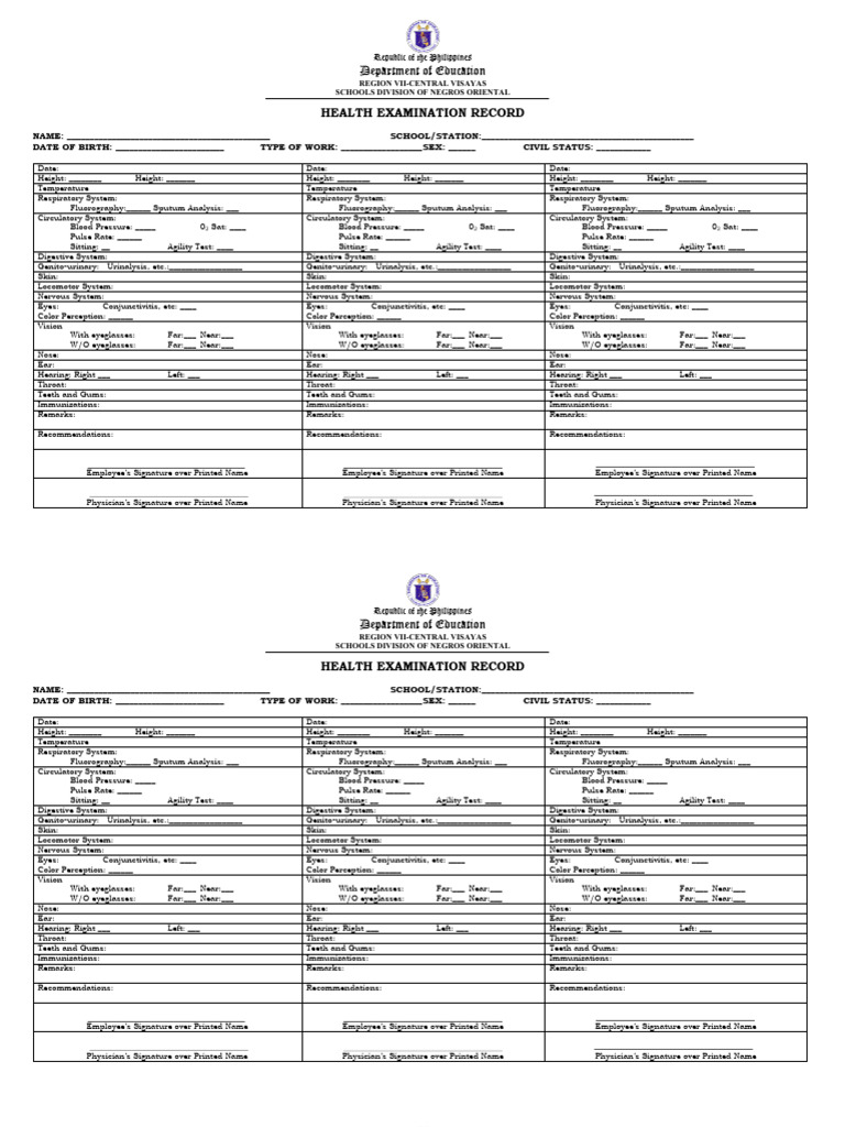 DepEd Health Examination Record Form | PDF | Social Science