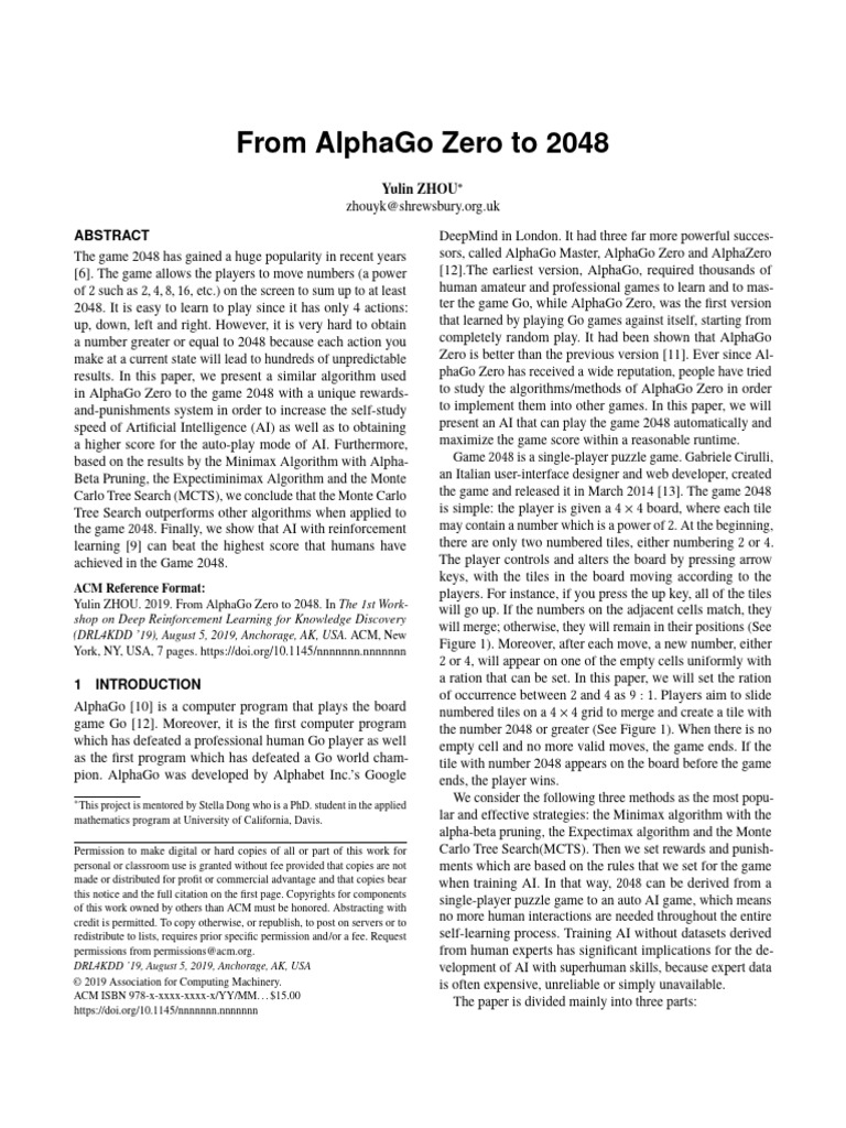 From Alphago Zero To 2048 | PDF