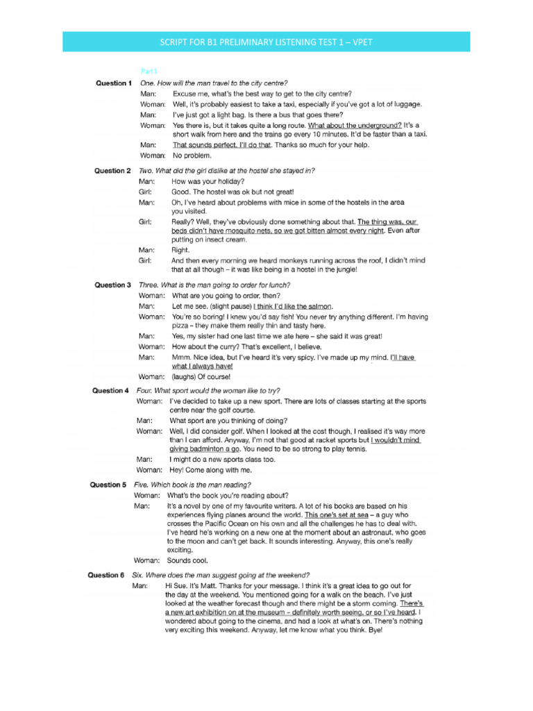 B1 Preliminary Listening Script | PDF | Foreign Language Studies | Home & Garden