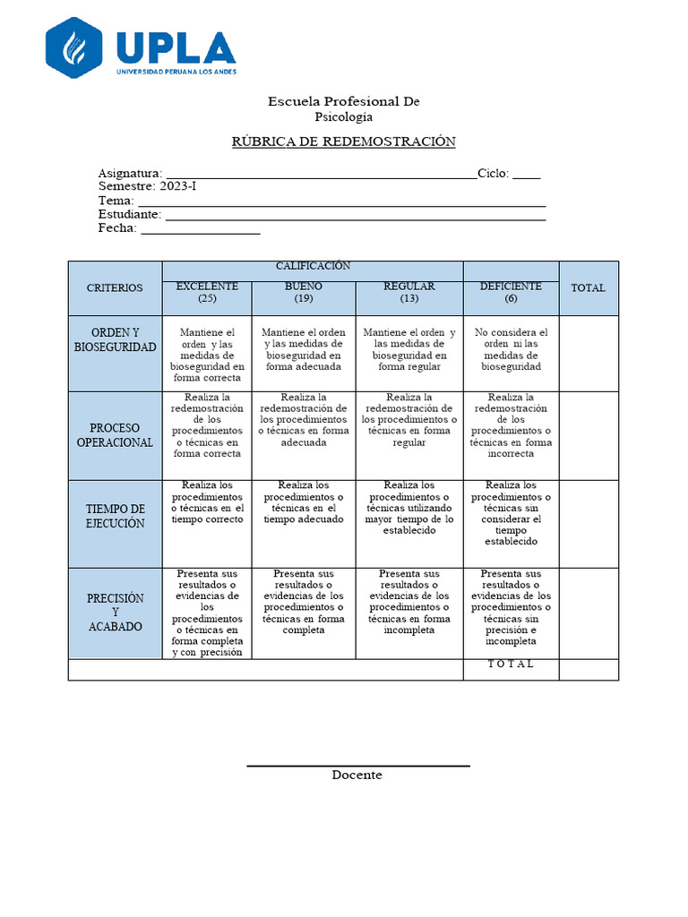 Rúbrica Evaluación Psicología 2023-I | PDF