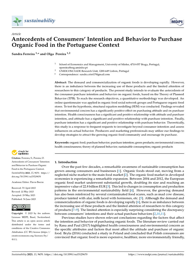 Antecedents of Consumers Intention and Behavior To Purchase | PDF | Organic Foods | Behavior