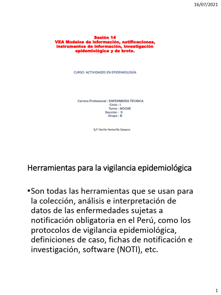 CLASE 14 VEA Modelos de Información, Notificaciones | PDF | Epidemiología | Vigilancia