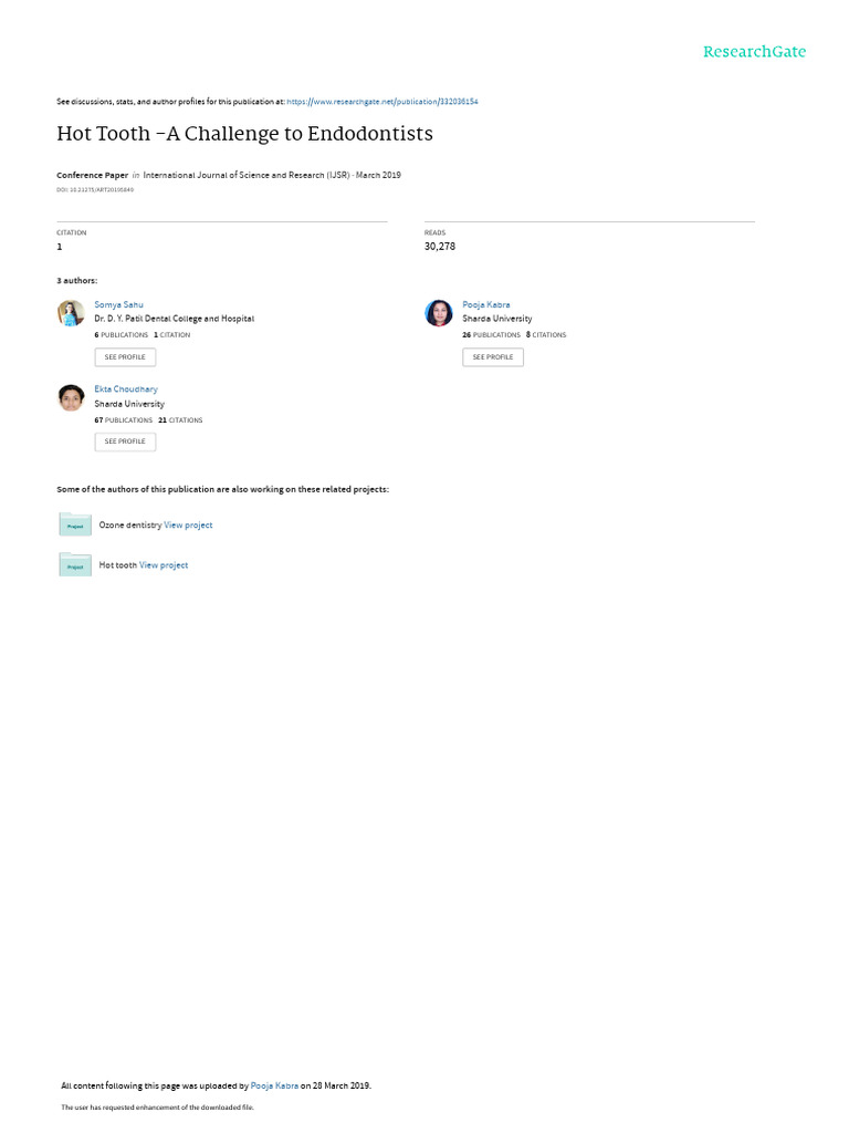 Hot Tooth - A Challenge To Endodontists | PDF | Anesthesia | Pain
