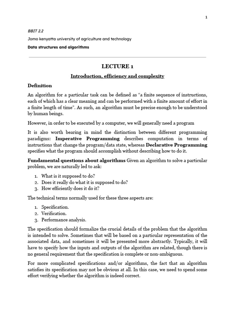 Data Structures and Algorithms BBIT 2.2 L1 | PDF | Data Type | Algorithms