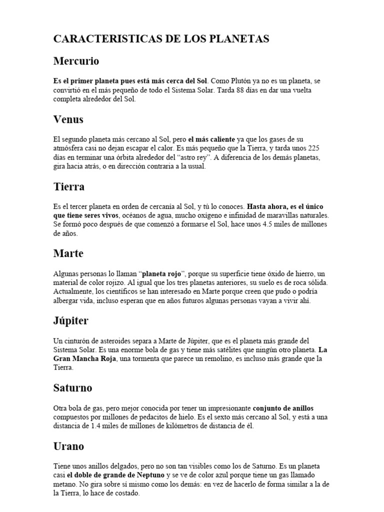 Caracteristicas de Los Planetas | PDF | Planetas | Neptuno