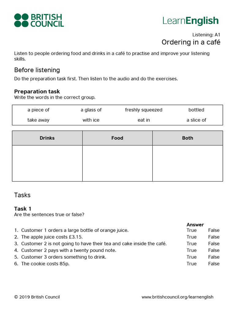 Ordering in A Café - LearnEnglish-Listening-A1-Ordering-in-a-cafe | PDF ...