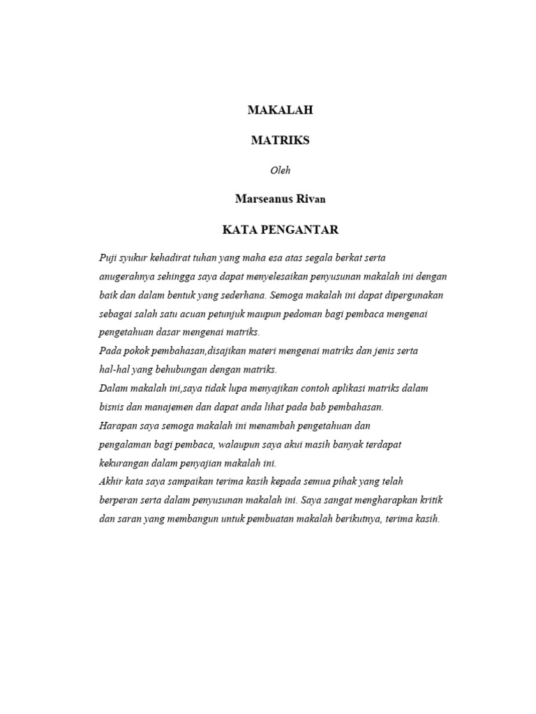 MAKALAH MATRIKS RUANG VEKTOR Docx | PDF