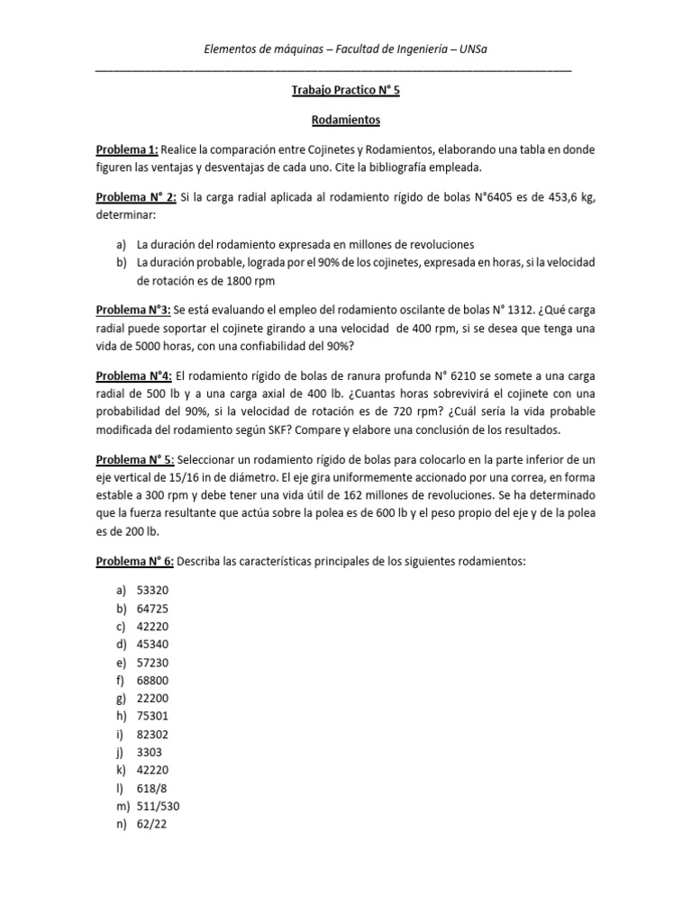 TP N°5 - Rodamientos | PDF