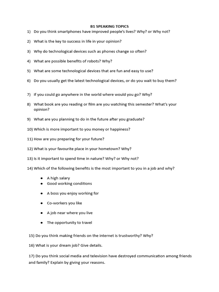 b1 Speaking Topics PDF | PDF