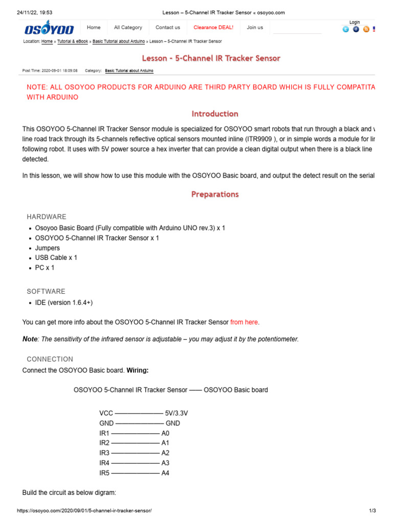 Lesson - 5-Channel IR Tracker Sensor | PDF Lesson - 5-Channel IR Tracker Sensor | PDF
