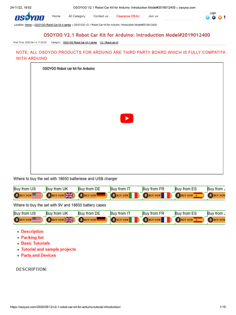 OSOYOO V2.1 Robot Car Kit For Arduino - Introduction Model#2019012400 ...