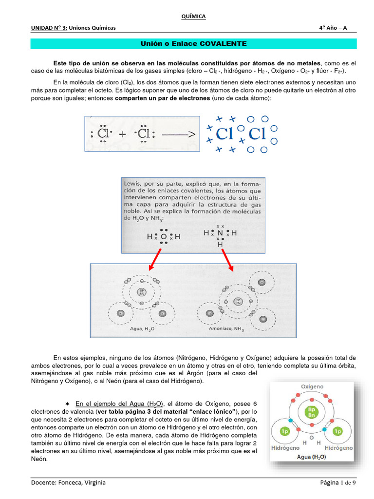 TRABAJO PRÁCTICO #12 - Uniones-Enlaces Químicos - Enlace Covalente | PDF | Polaridad química ...