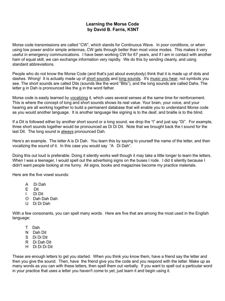 Learning The Morse Code | PDF