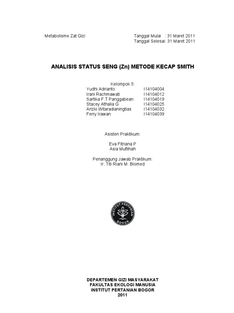 ANALISIS STATUS SENG (ZN) METODE KECAP SMITH | PDF | Sains & Matematika | Gaya Hidup