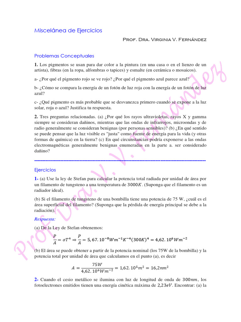 Miscelánea de Ejercicios-18 | PDF | Radiación electromagnética | Fotón