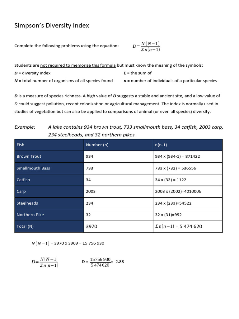 Simpson's Diversity Index | PDF