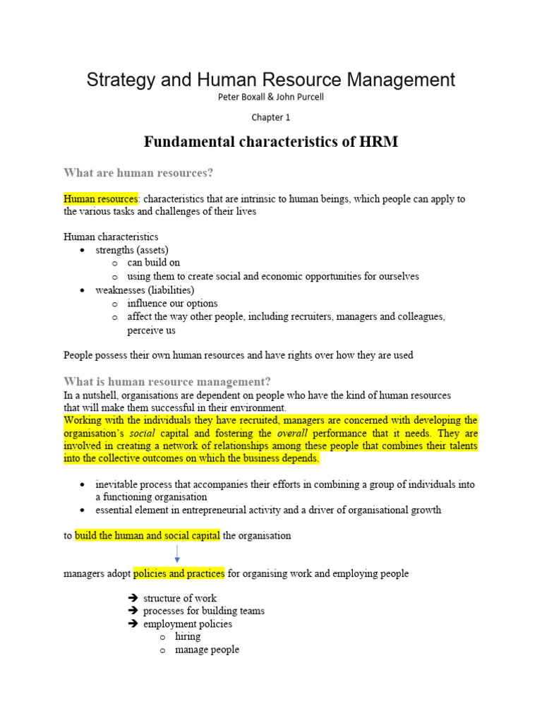 Strategy and HRM: Key Concepts by Boxall & Purcell | PDF