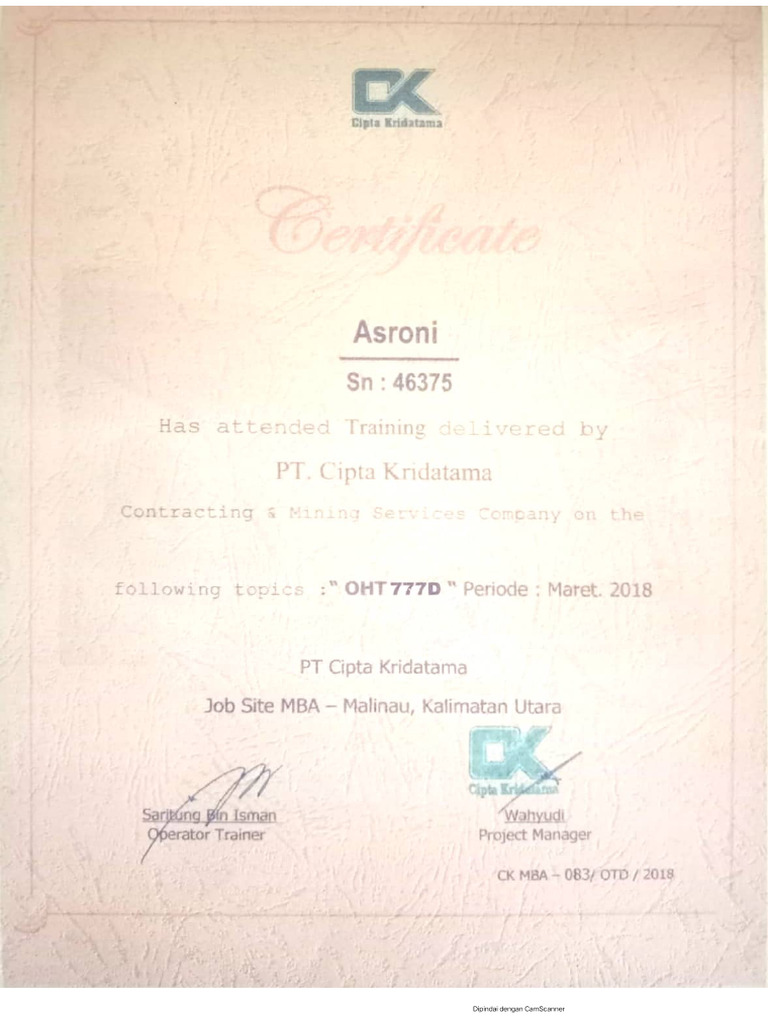 Sertifikat PT CK | PDF