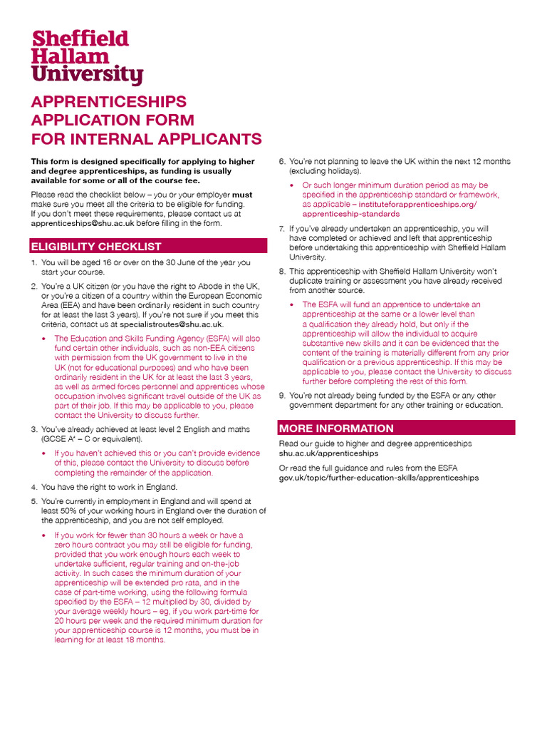 Apprenticeship Application Form Guide | PDF | Apprenticeship | Disability