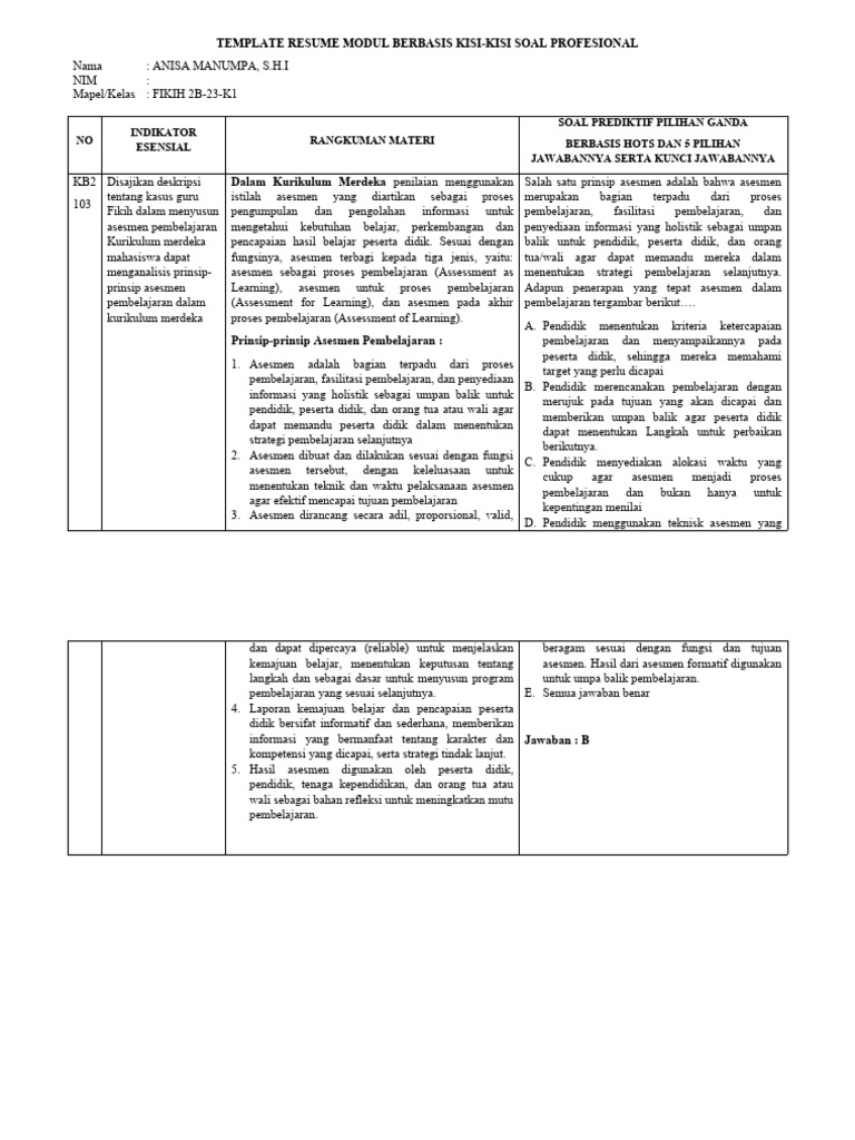 11zon - TEMPLATE RESUME MODUL PENDALAMAN MATERI BERBASIS KISI-KISI KB 2 | PDF