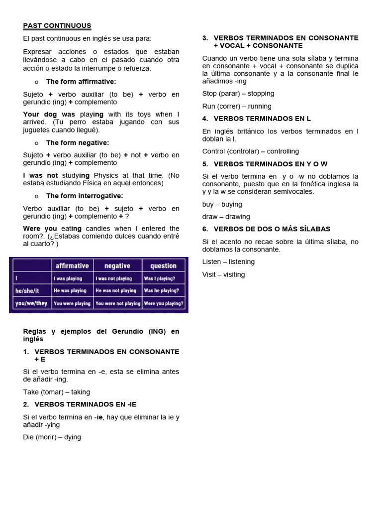 Separata 3 Past Continuous | PDF | Verbo | Voz humana