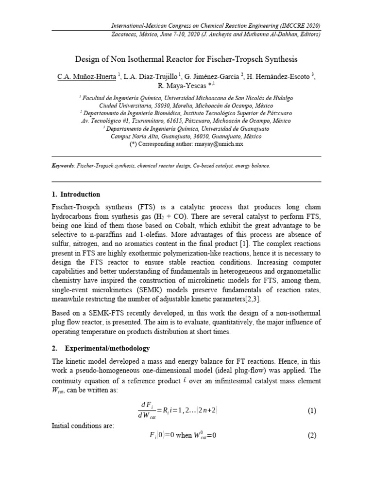 Fischer-Tropsh Energy Balance IMCCRE (2904) | PDF | Chemical Reactions ...
