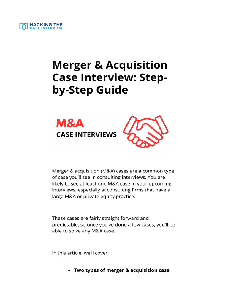 Merger & Acquisition Case Interview - Step-by-Step Guide | PDF ...