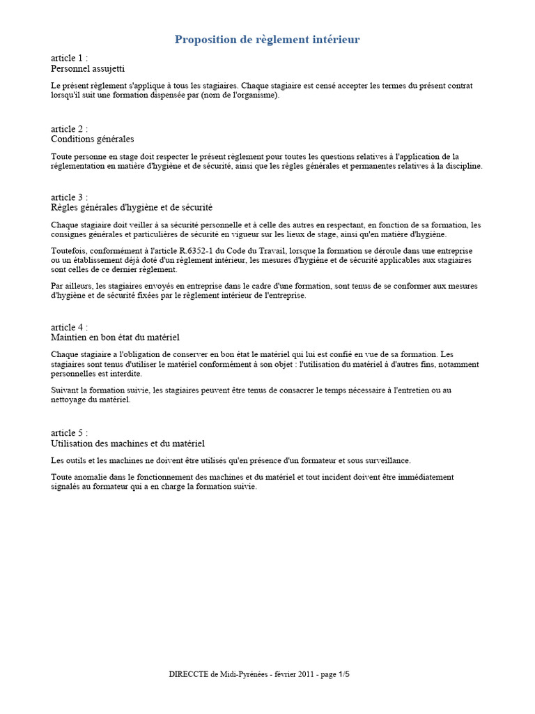Modele de Reglement Interieur | PDF