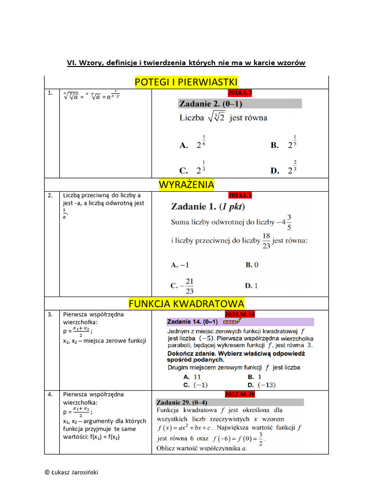 Wzory Ktorych Nie Ma W Karcie Podstawa | PDF