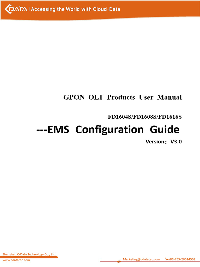 CDATA FD16xx GPON OLT User Manual EMS Configuration Guide_V3.0 20220902 | PDF