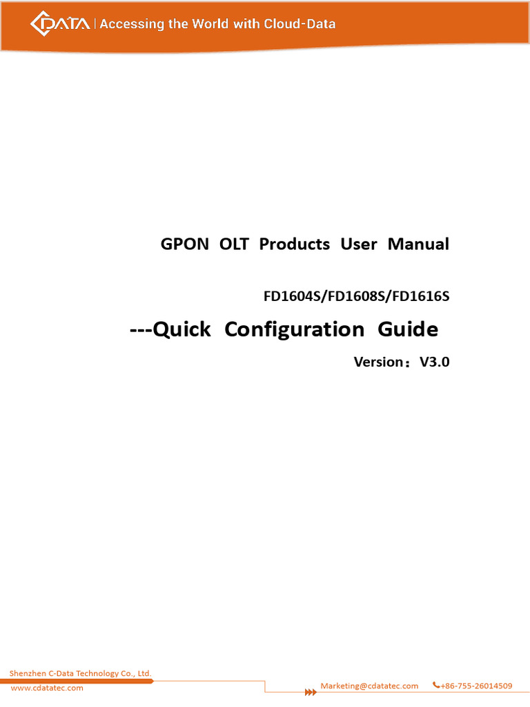 CDATA FD16xx GPON OLT User Manual Quick Configuration Guide - V3.0 20220902 | PDF