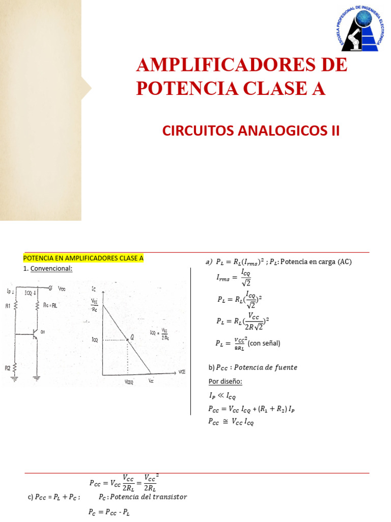 Amplificadores de Potencia Clase A | PDF | Amplificador | Ingeniería Electrónica