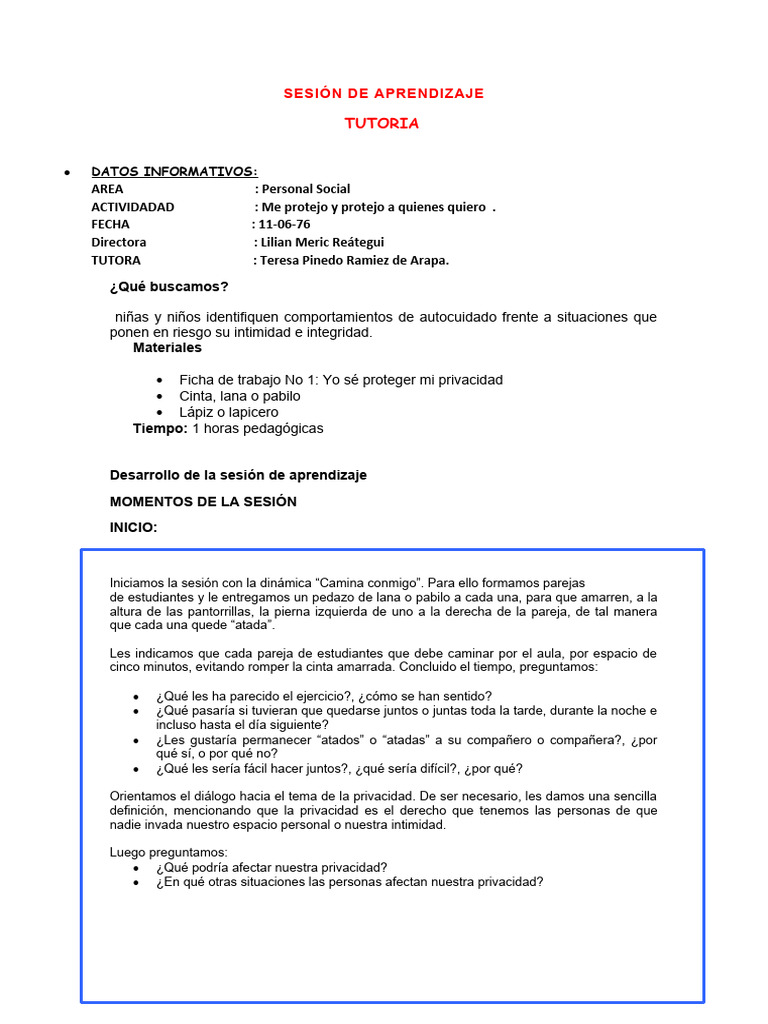 Tutoria Me Protejo y Protejo A Quienes Mas Quiero. | PDF | Salud y ...