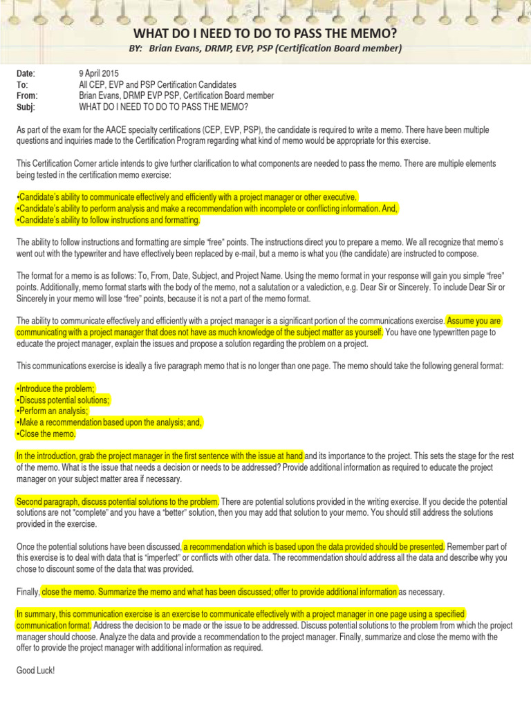 What Do I Have To Do To Pass The Memo | PDF | Memorandum | Information