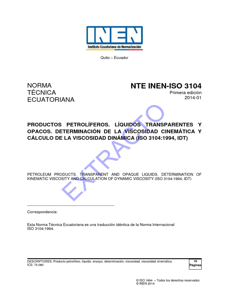 Nte Inen Iso 3104 | PDF | Viscosidad | Líquidos