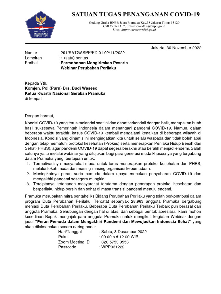 291 Surat Permohonan Peserta Webinar Pramuka | PDF